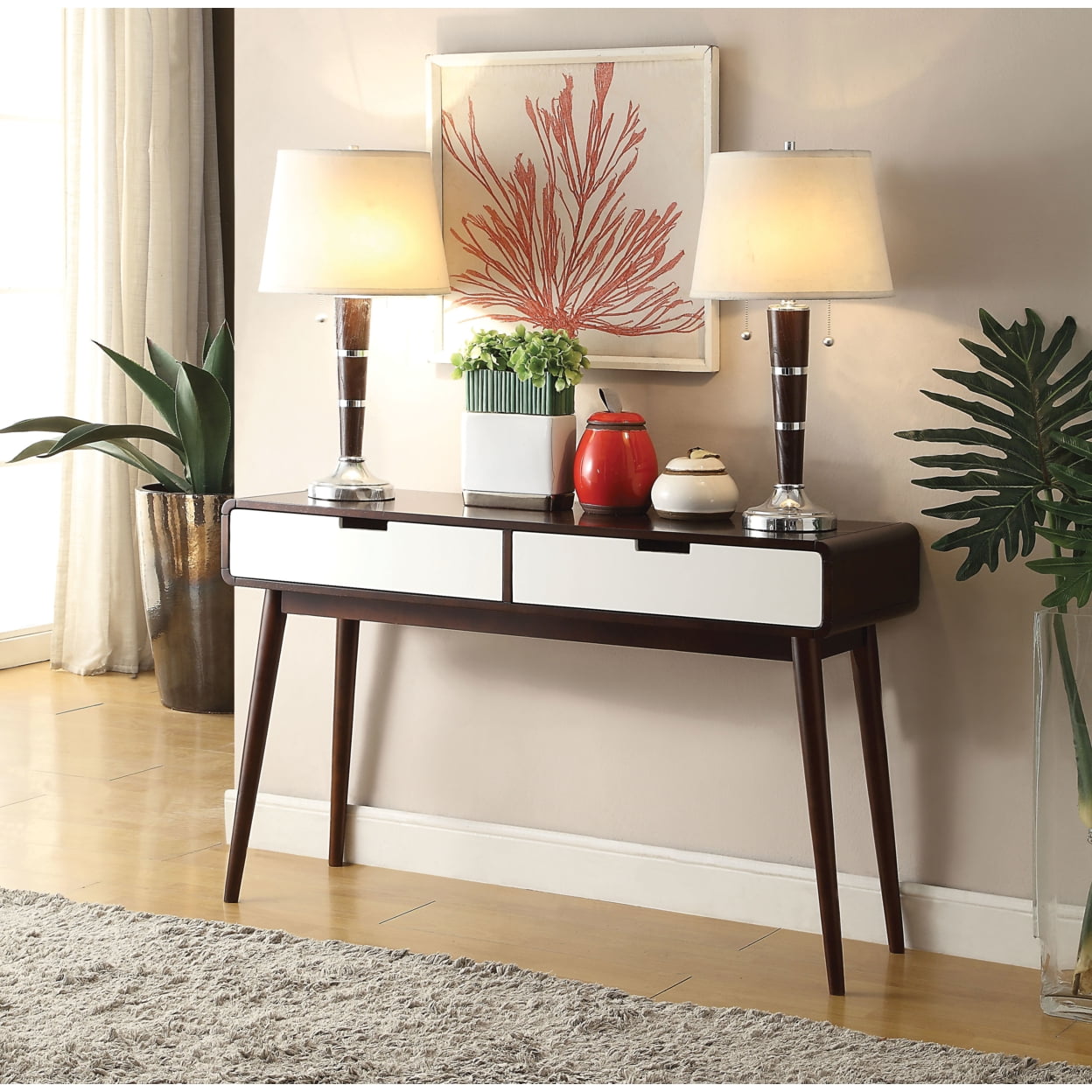 ACME Christa Rectangular 2-Drawer Wooden Console Table in Walnut and ...