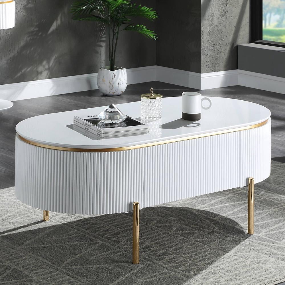 ACME Daveigh Contemporary Wooden/Metal Coffee Table in White High Gloss ...