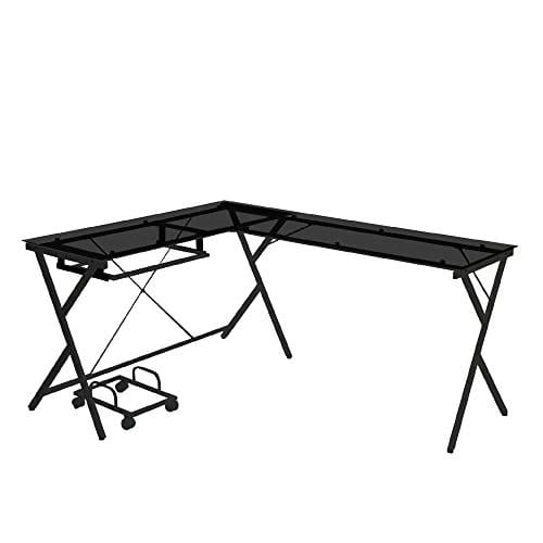 OF00046 - Computer Desk, Black Glass & Black Finish - Demas - Walmart.com