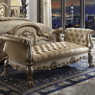 Constantine Bench in Synthetic Leather, Light Gold, Brown & Gold Finish - Walmart.com