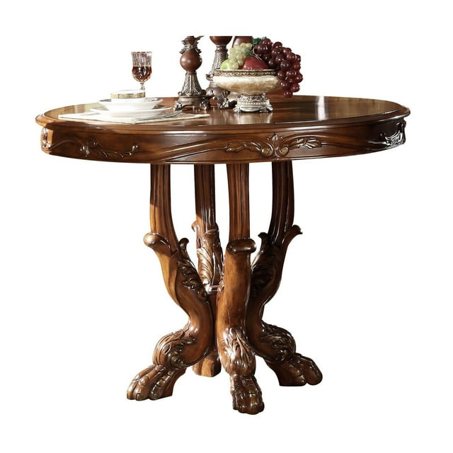 ACME Dresden Round Dining Table with Glass Top, Single Pedestal, and ...