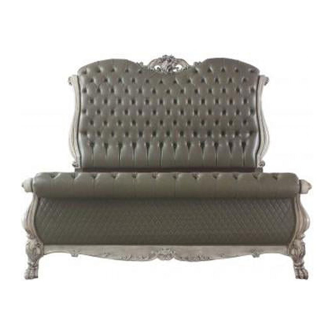 ACME Dresden Faux Leather Upholstered Eastern King Bed in Vintage Bone ...