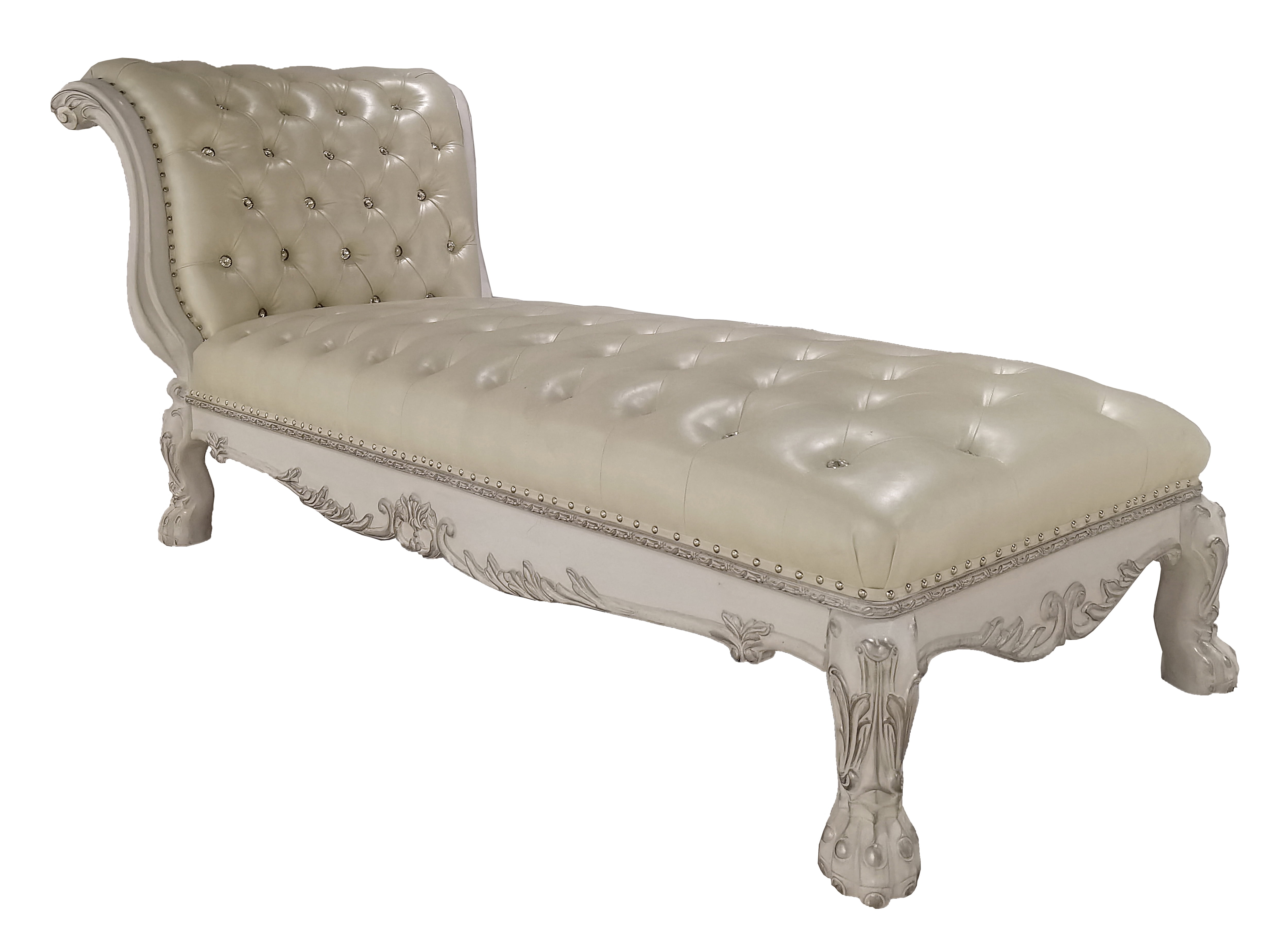ACME Dresden Faux Leather Upholstery Button Tufted Chaise in Bone White ...