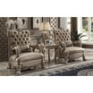 ACME Dresden Chair w/2 Pillows in Bone Synthetic Leather & Gold Patina ...
