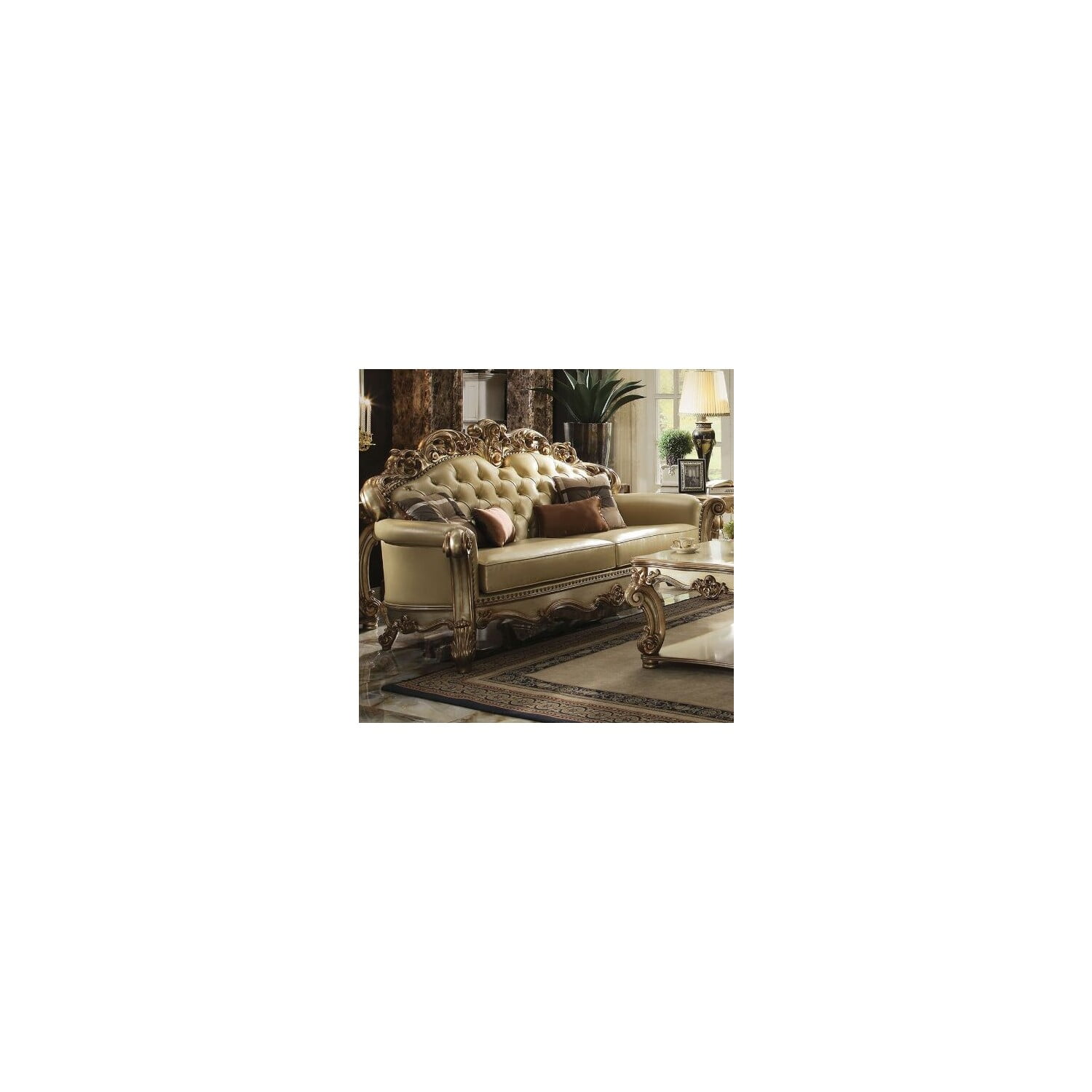 ACME Eustoma Loveseat, Cherry Top Grain Leather Match & Walnut Finish ...