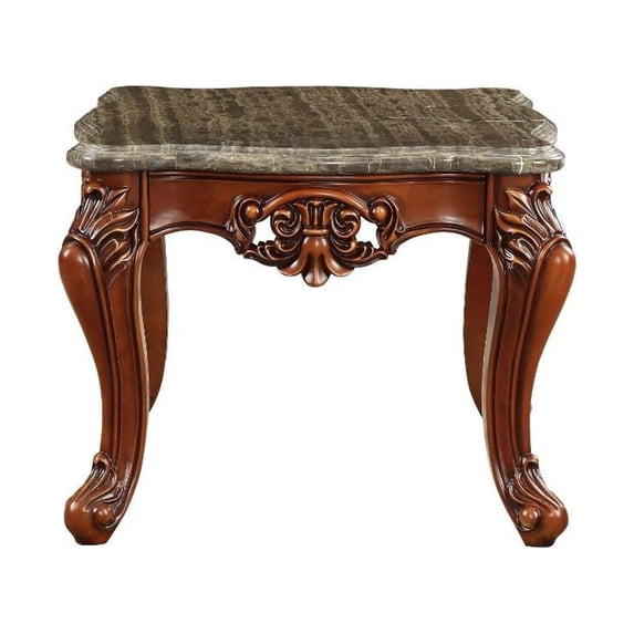 ACME Eustoma Marble Top End Table with Queen Anne Legs in Walnut ...
