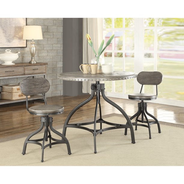 ACME Fatima 3-Piece Pack Adjustable Counter Height Set, Gray Oak ...