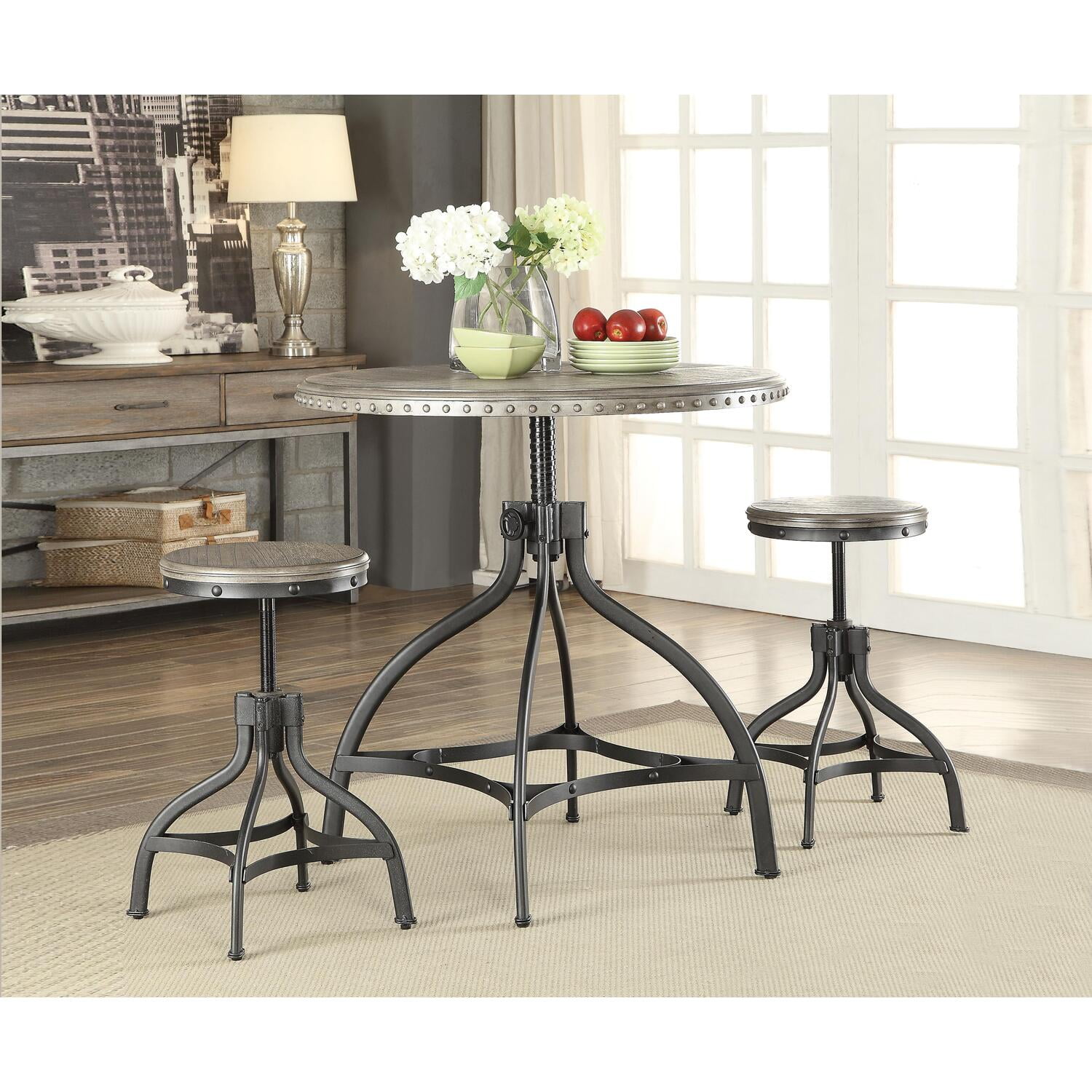 ACME Fatima 3Pc Pack Adjustable Counter Height Set, Gray Oak-Color:Gray ...