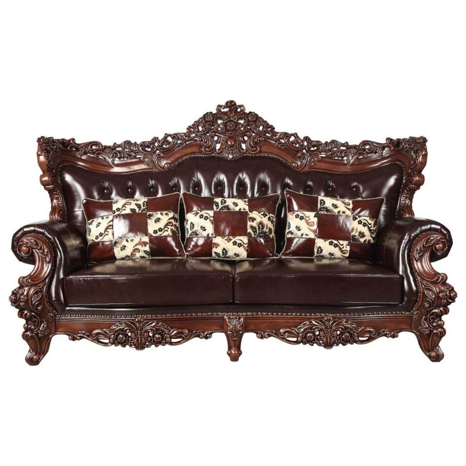 ACME Forsythia Sofa, Espresso Top Grain Leather Match & Walnut ...