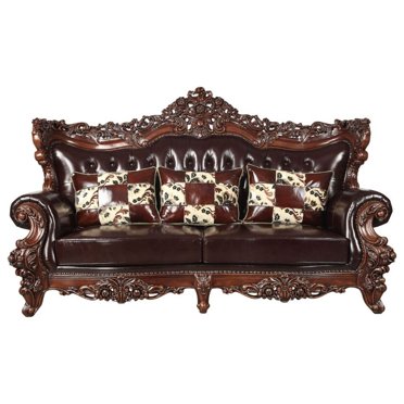 ACME Chateau De Ville Sofa with 5 Pillows in Brown and Espresso ...