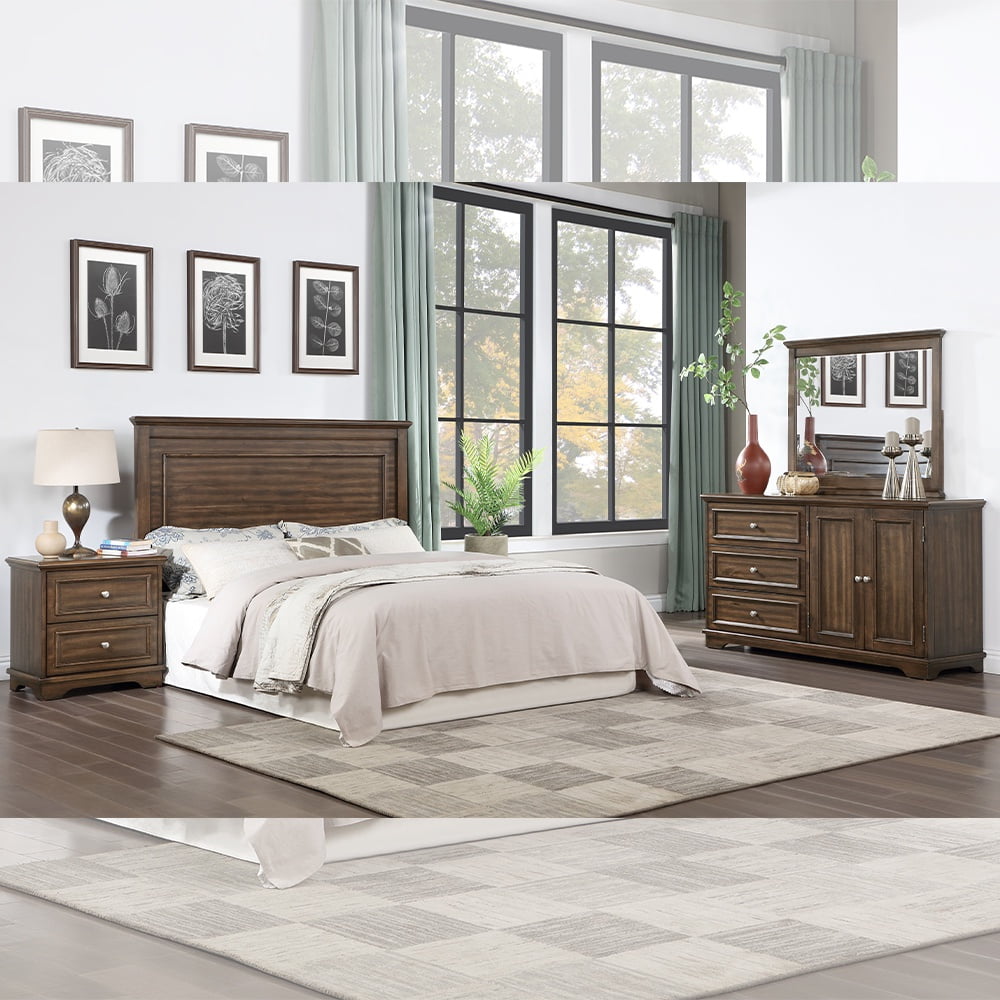 ACME Franklin 4 Pieces Vintage Wood Queen Bed Set in Brushed Walnut ...