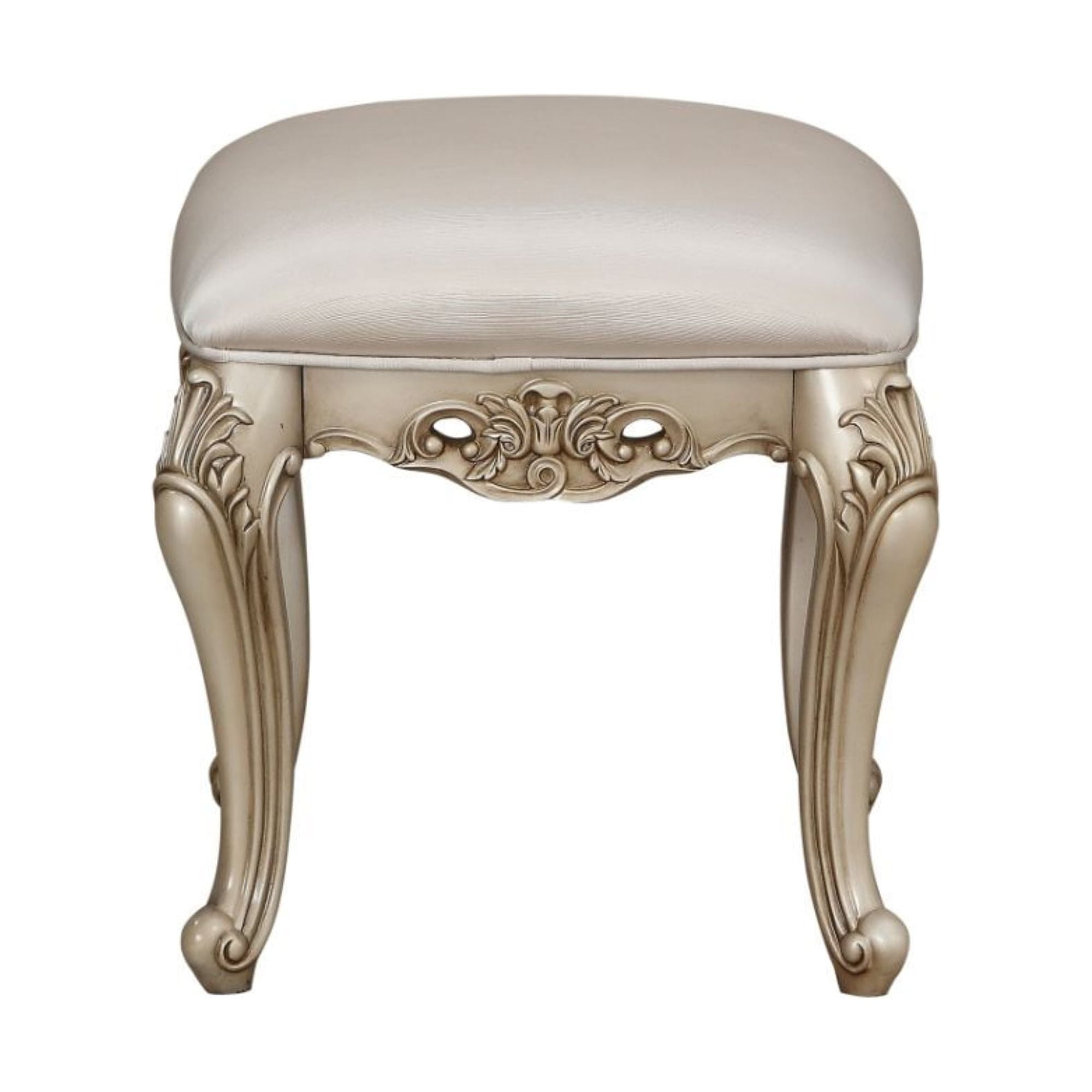 ACME Gorsedd Vanity Stool, Fabric & Golden Ivory Finish - Walmart.com