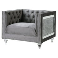 ACME Pyroden Sloped Arm Tufted Accent Chair in Black and Chrome ...