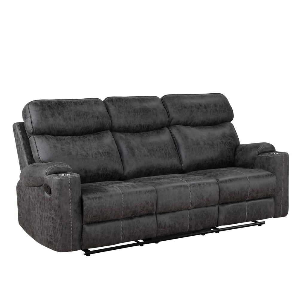 ACME Hirah Transitional Wood & Microfiber Upholstered Motion Sofa in ...