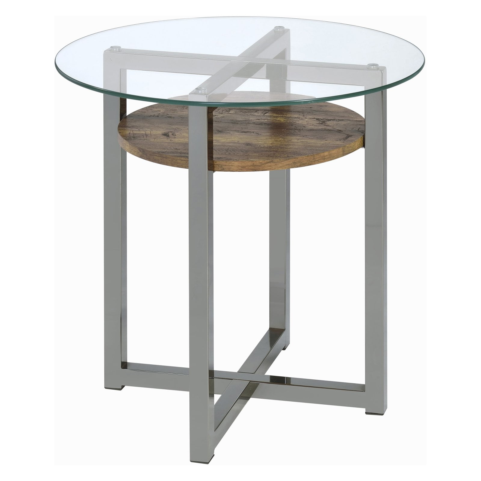 ACME Janette End Table, Weathered Oak, Black Nickel & Clear Glass-Color ...