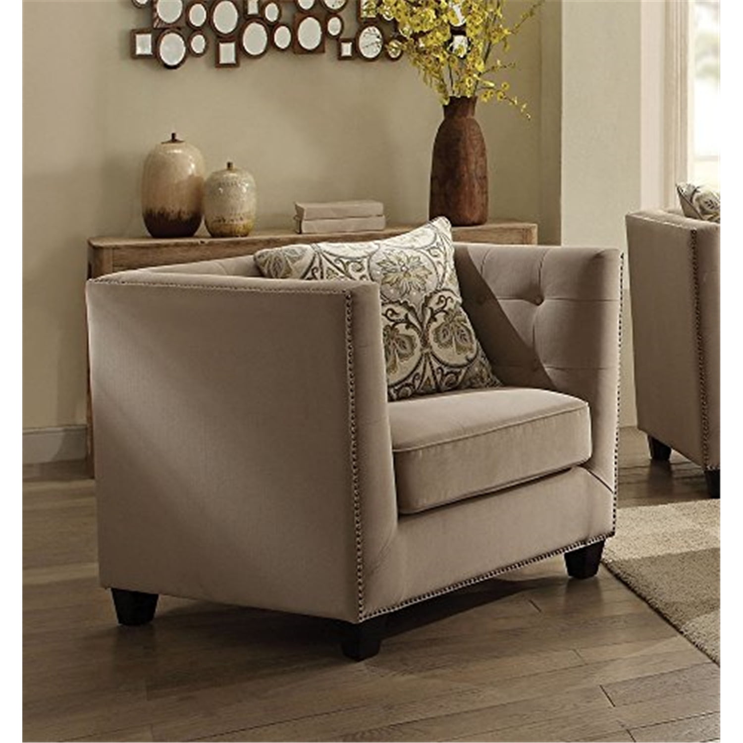 ACME Juliana Chair with 1 Pillow, Beige Fabric - 36 x 42 x 34 in. - Walmart.com