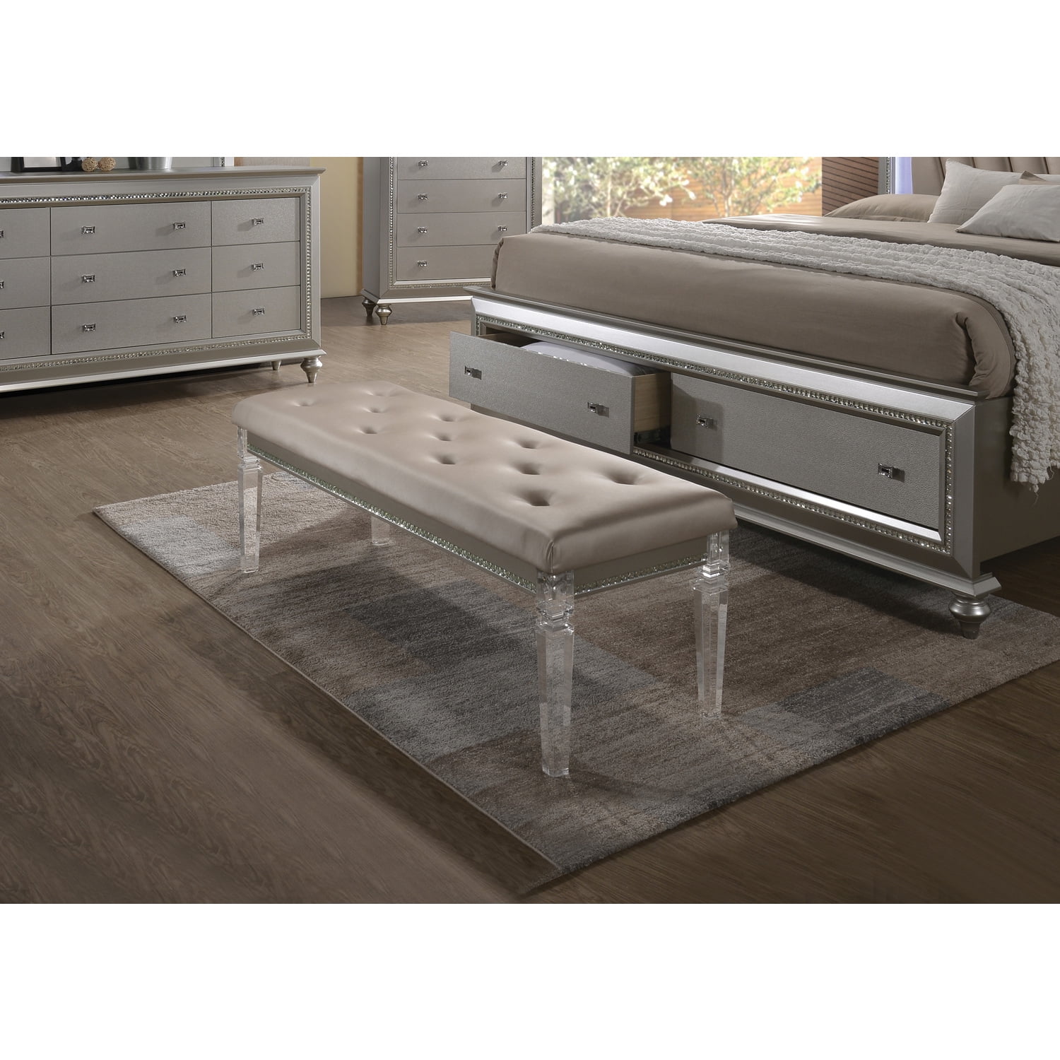 ACME Kaitlyn Bench, Synthetic Leather & Clear Acrylic - Walmart.com