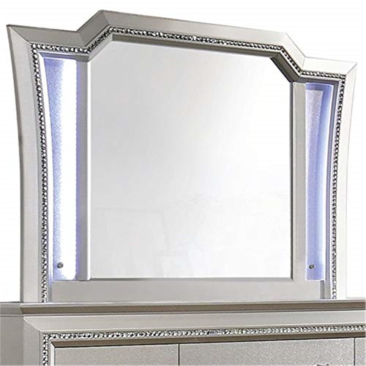 ACME Kaitlyn Wooden Frame Mirror with LED in White and Champagne ...