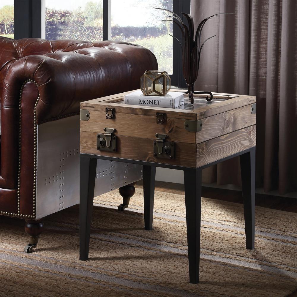 ACME Kolin Square Accent Table in Rustic Oak and Matte Gray - Walmart.com
