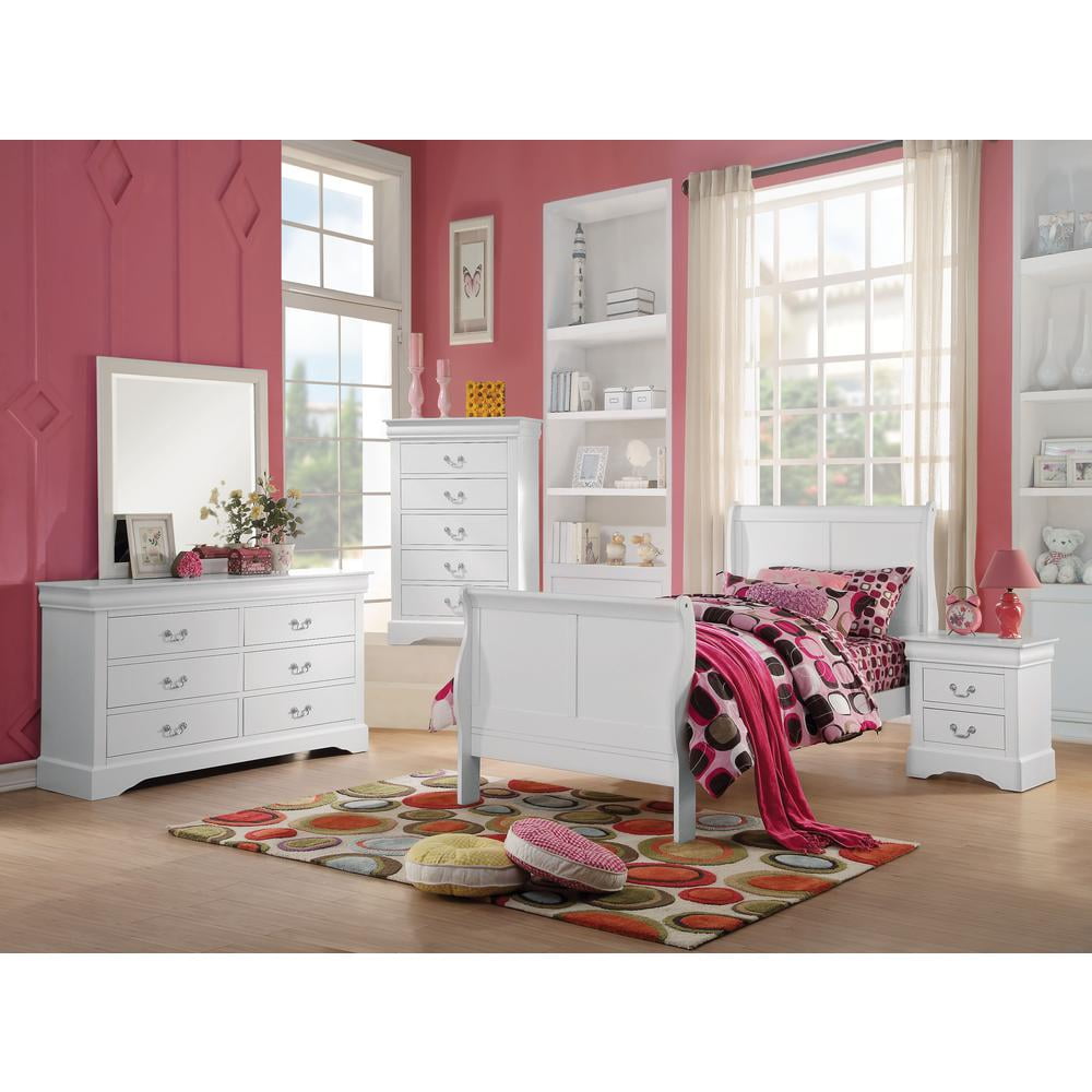 ACME Furniture Louis Philippe III Twin Sleigh Bed, White Wood Finish ...