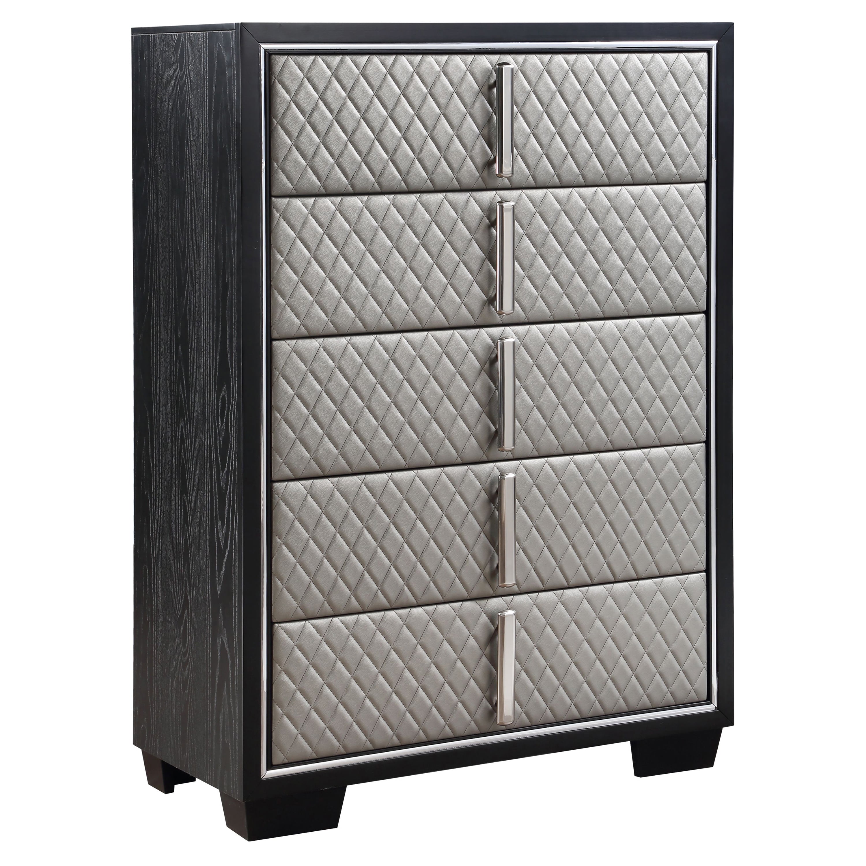 ACME Nicola 5 Drawers Wooden and Faux Leather Chest in Silver and Black ...