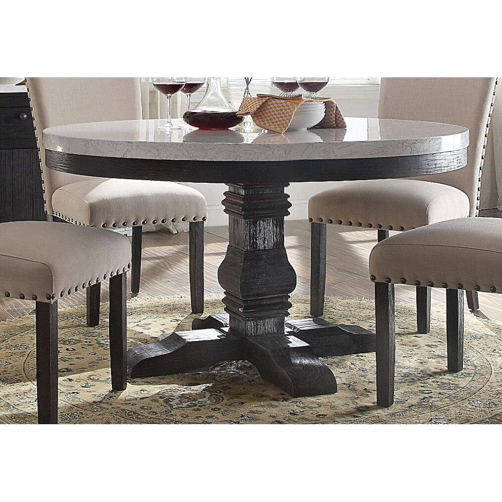 ACME Nolan Dining Table in White Marble & Salvage Dark Oak 72845 - Walmart.com