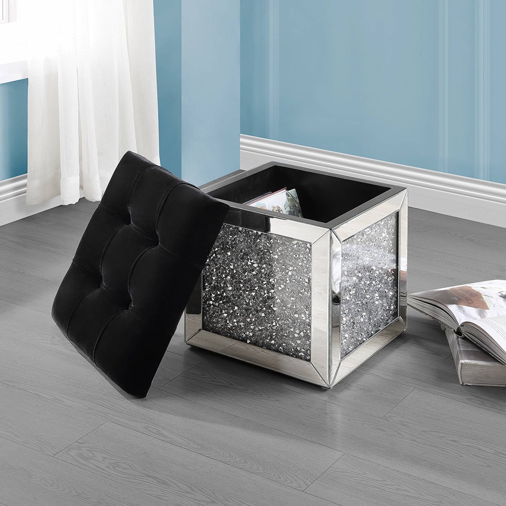 ACME Noralie Ottoman w/Storage, Mirrored & Faux Diamonds - Walmart.com