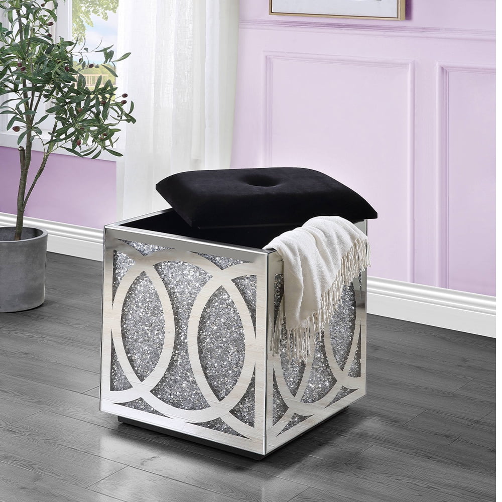 ACME Noralie Ottoman w/Storage, Mirrored & Faux Diamonds - Walmart.com