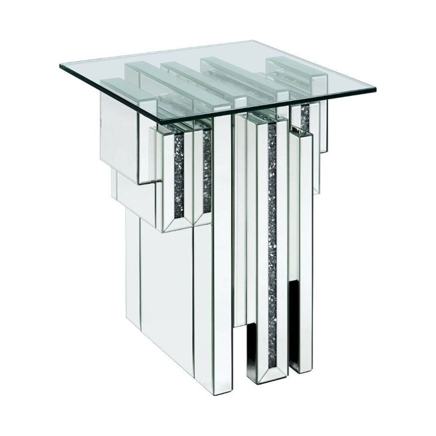 ACME Noralie Square Glass Top End Table in Mirrored and Faux Diamonds ...