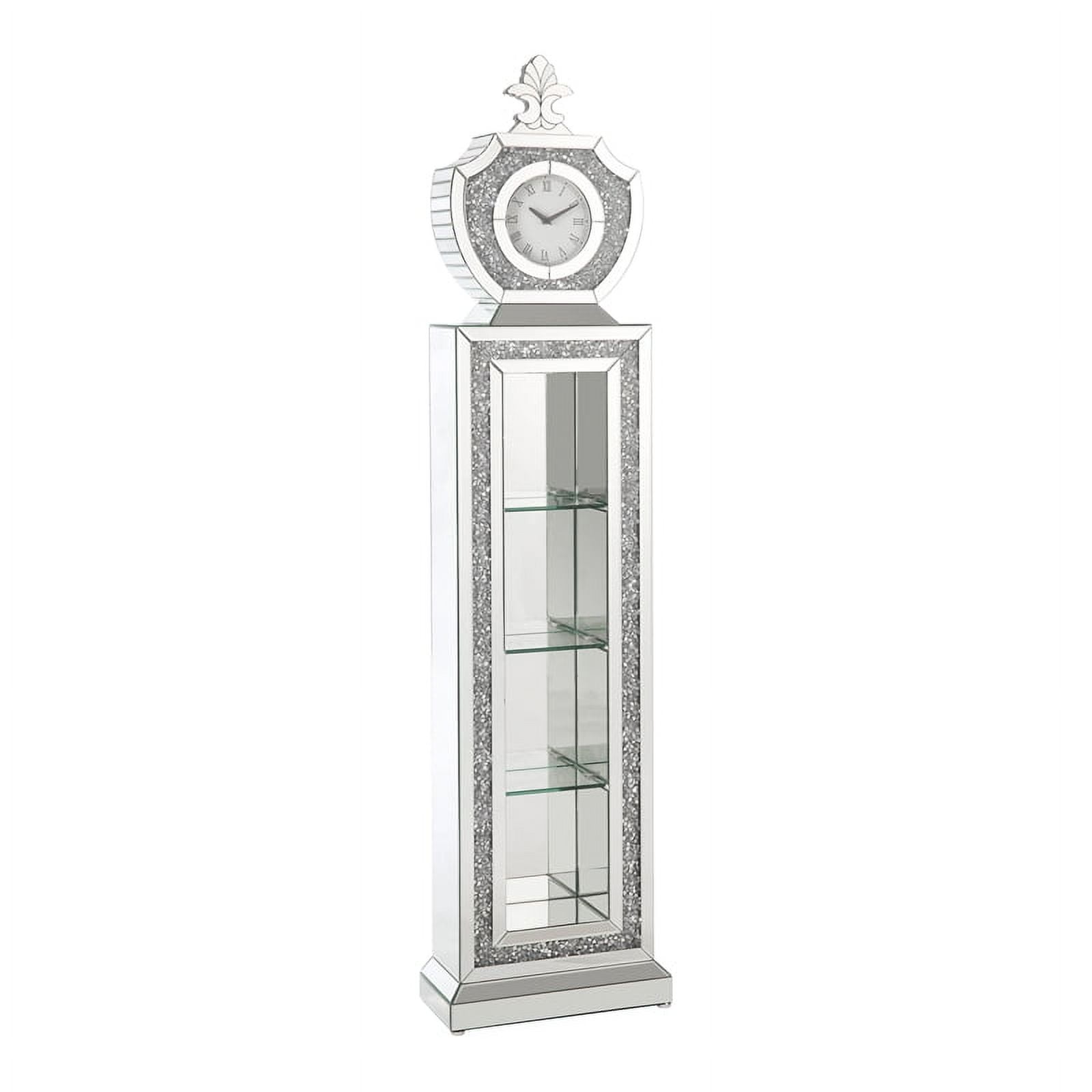 ACME Noralie Wood Frame Grandfather Clock with LED in Mirrored and Faux ...