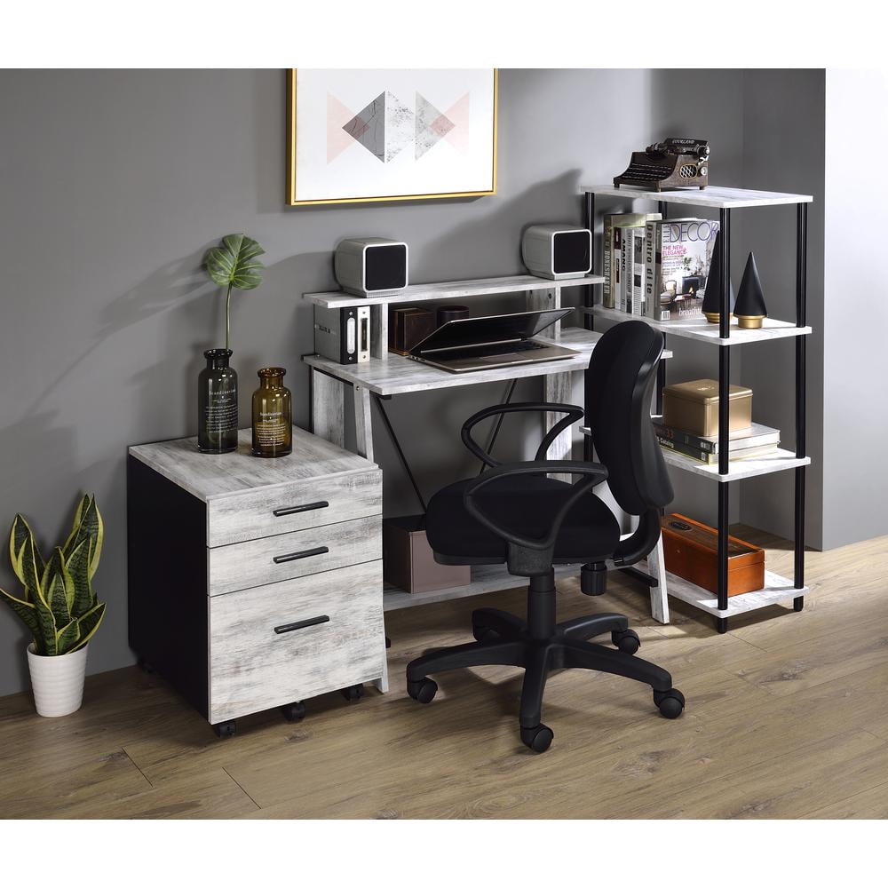 ACME Nypho Wooden 2 Shelves Writing Desk in Antique White and Black ...