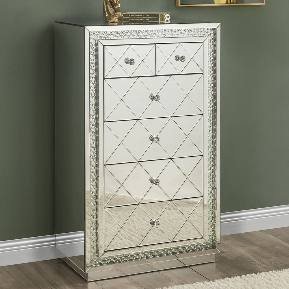 Acme Nysa Cabinet, Mirrored & Faux Crystals Inlay - Walmart.com
