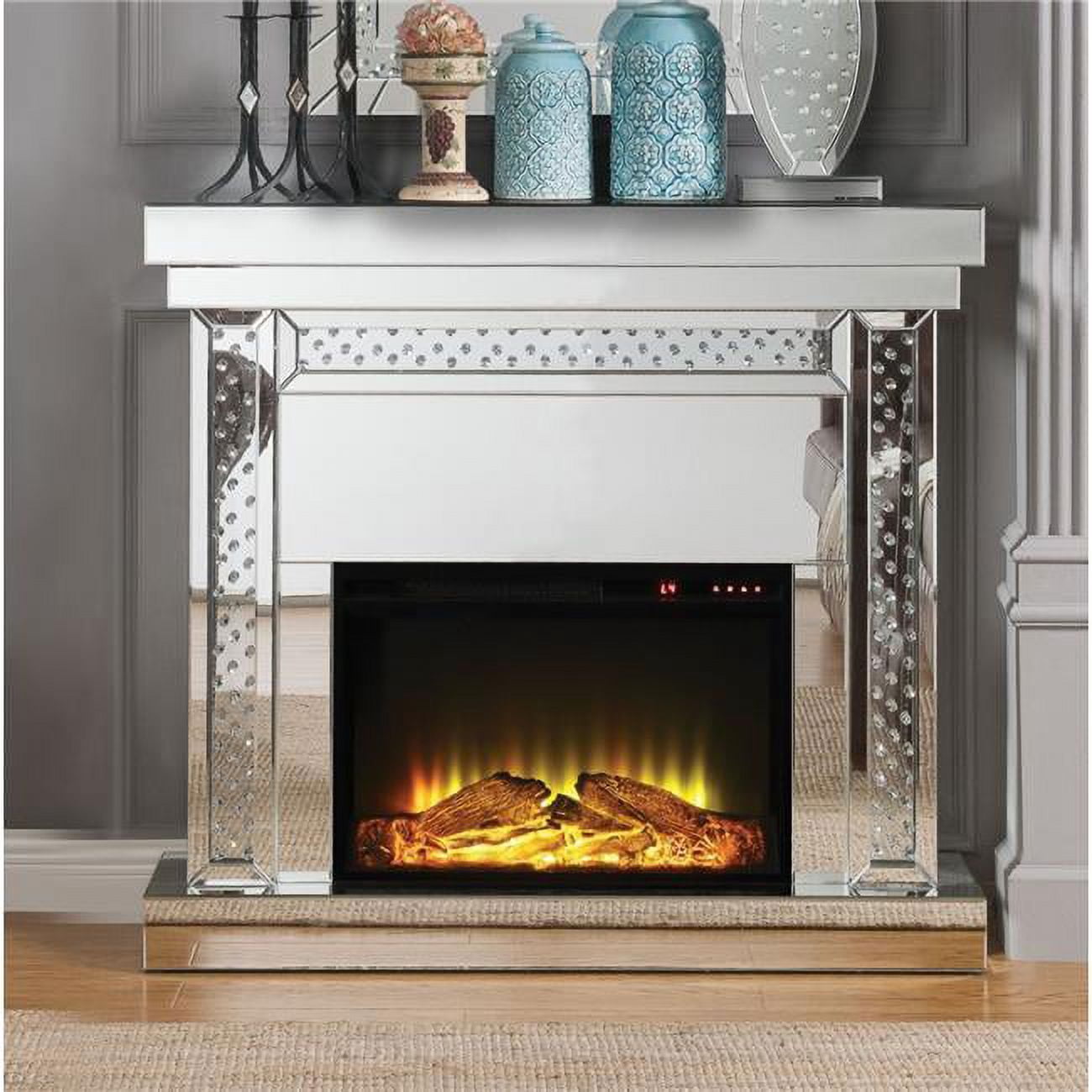 ACME Nysa Fireplace - Mirrored & Faux Crystals - 42 x 47 x 13 in ...