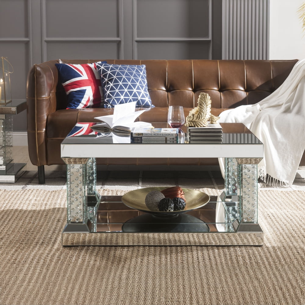 ACME Nysa Coffee Table, Mirrored & Faux Crystals - Walmart.com