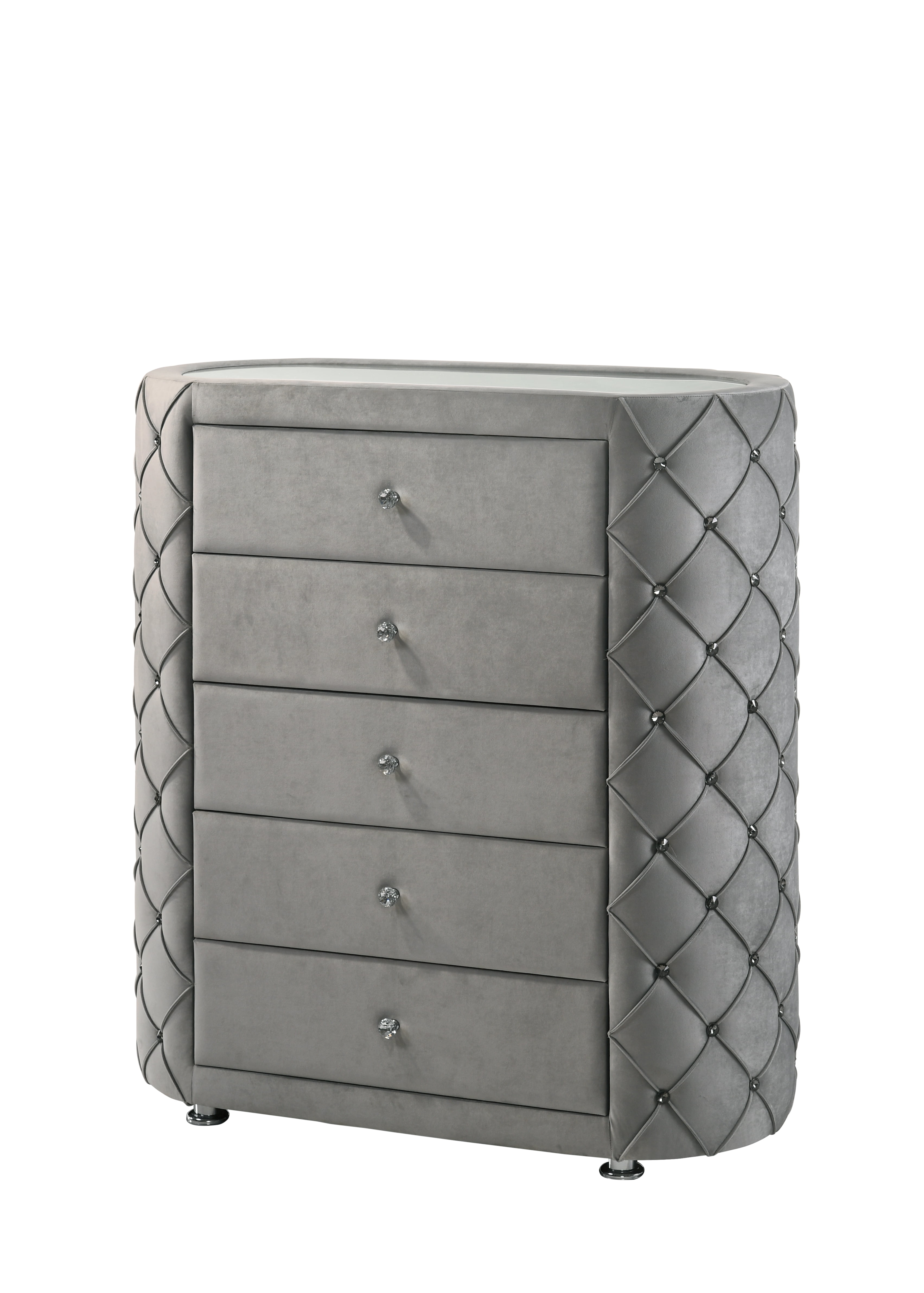 ACME Perine Modern Bedroom Furniture, 5-Drawer Velvet Upholstered ...