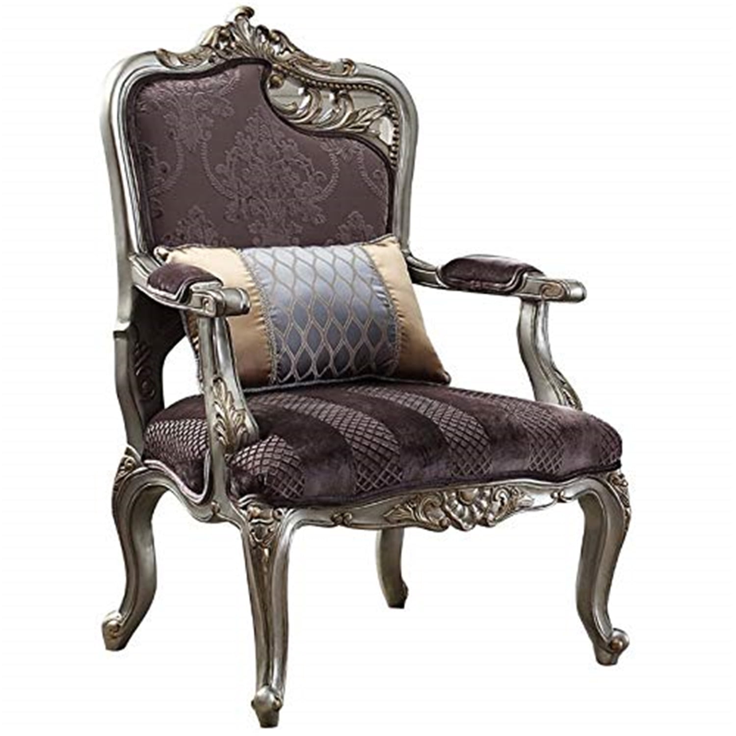 ACM-53466 - ACME Picardy Chair w/1 Pillow, Velvet & Antique Platinum ...