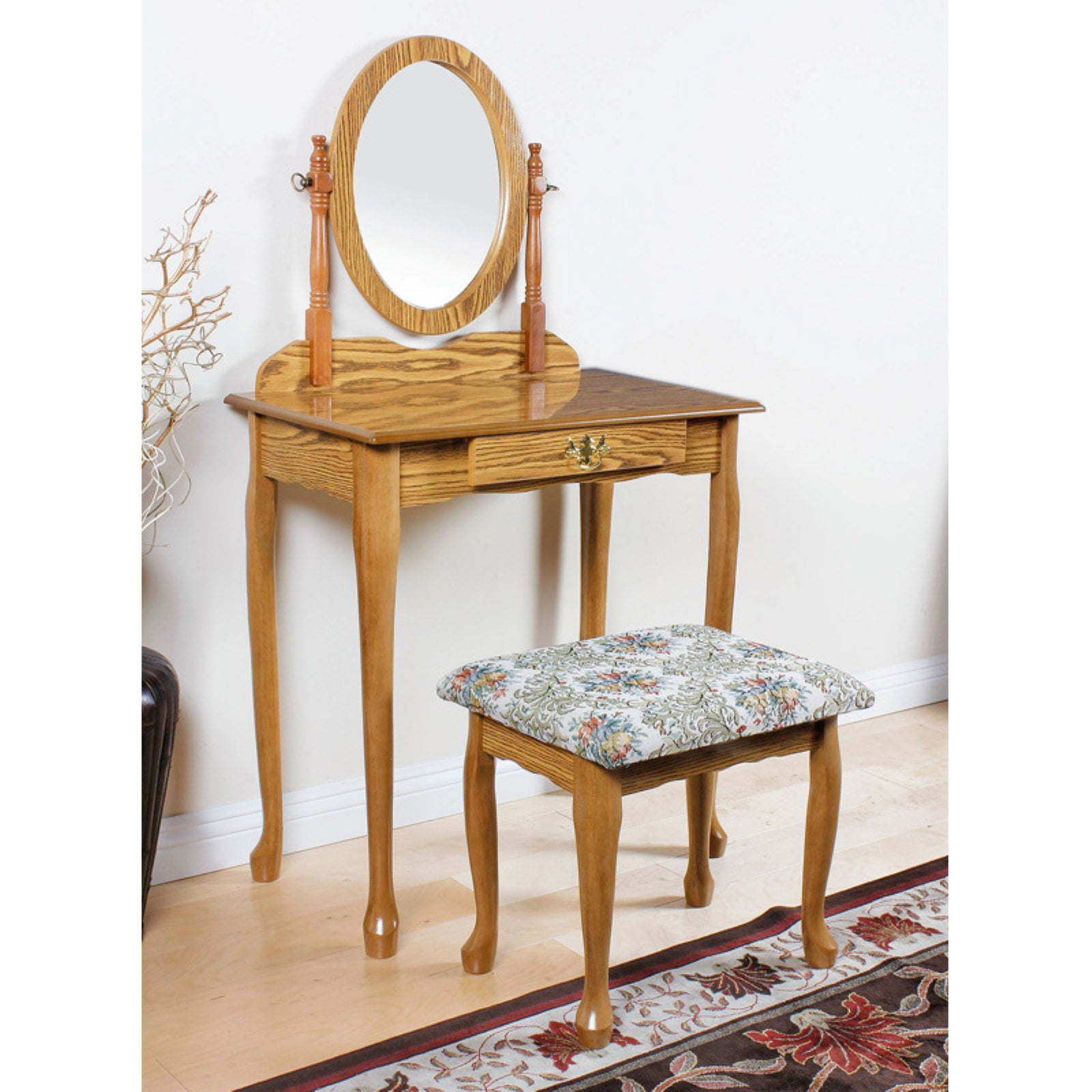 ACME Queen Anne Vanity Set, Oak - Walmart.com