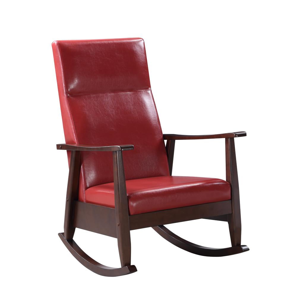 ACME Raina Rocking Chair, Red Synthetic Leather & Espresso Finish ...