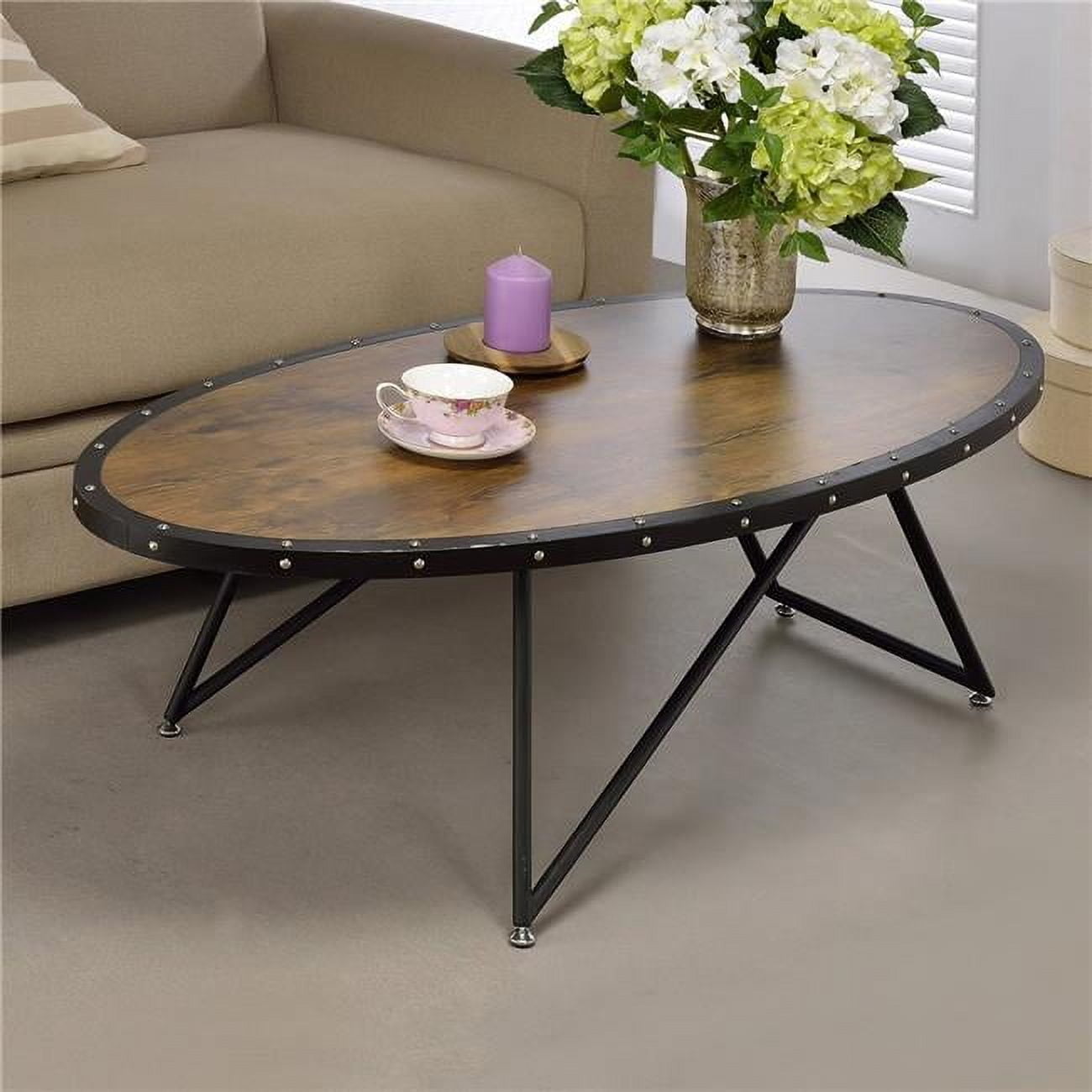 ACME Round Coffee Table in Weathered Gray Oak - Walmart.com