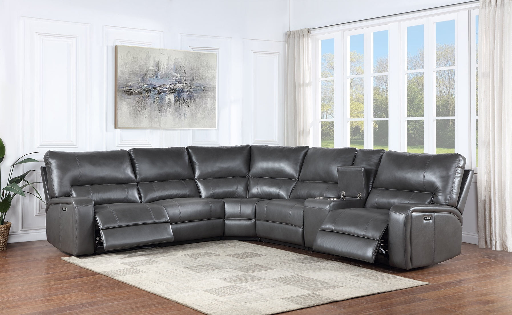 ACME Saul Leather Aire Power Motion Sectional Sofa w/ USB Charging ...