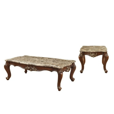 ACME Ranita Marble Top End Table with Carved Floral Champagne - Walmart.com