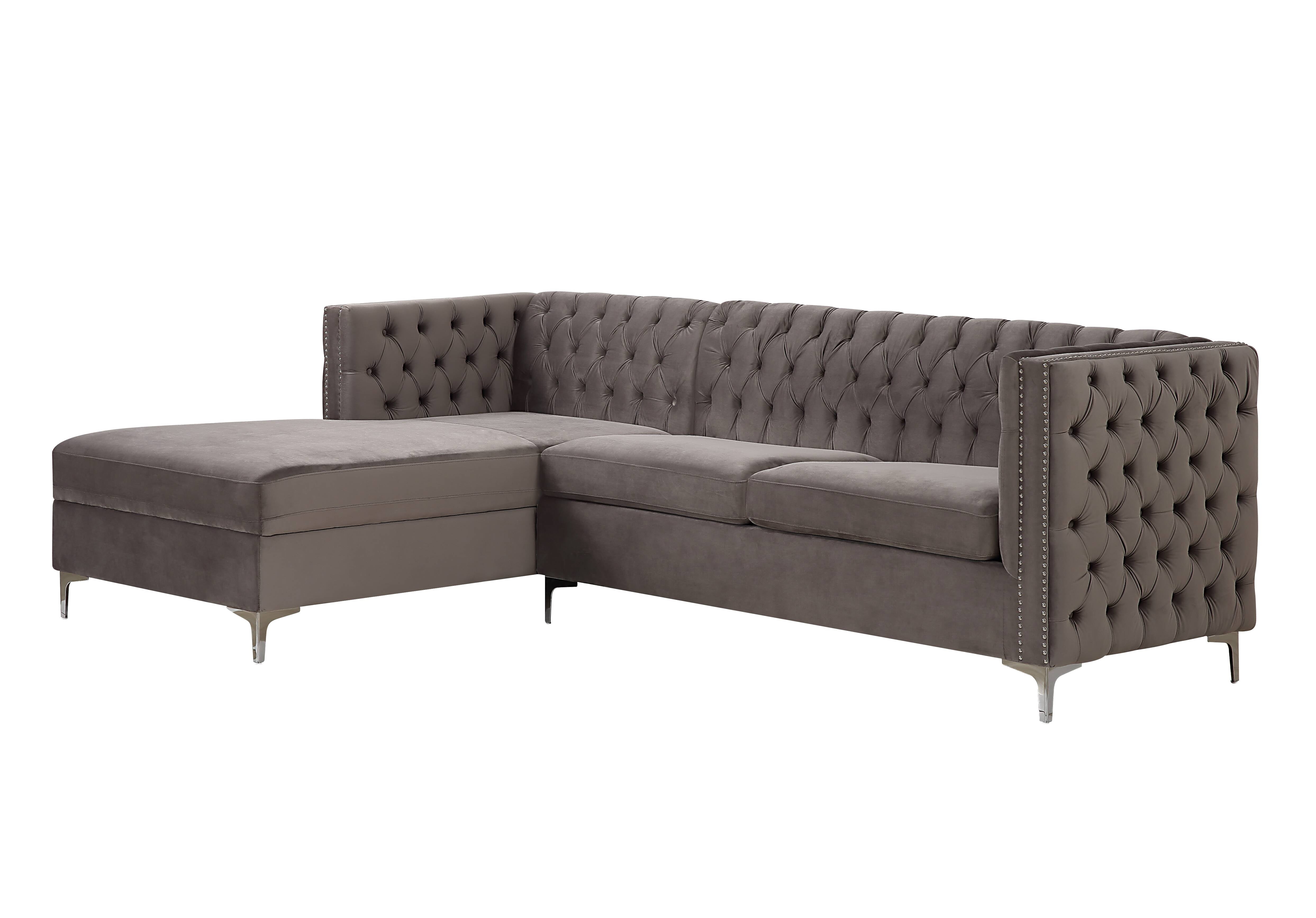 Acme Furniture Sullivan Sectional Sofa, Gray Velvet (55495) - Walmart.com