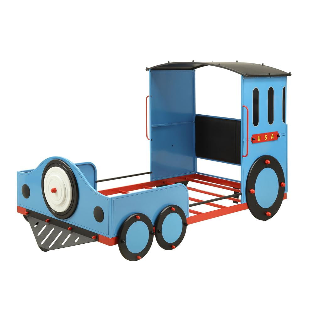 Acme Tobi Kids Twin Train Bed in Blue, Red & Black Metal Frame, Fun ...