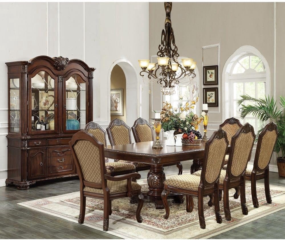ACME Traditional 9-Piece Dining Furniture Set with 1 Dining Extendable ...
