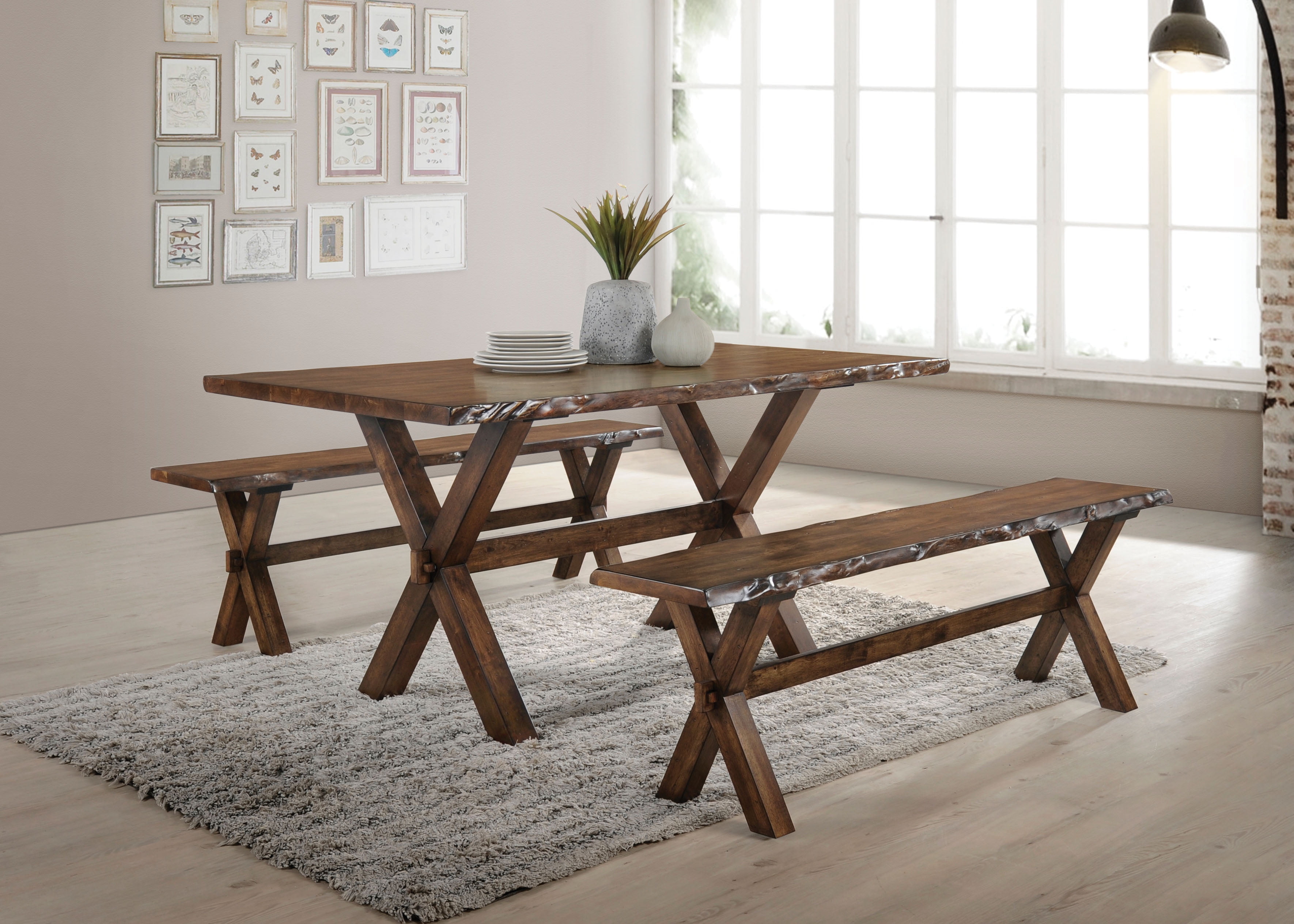 ACME Tratha Dining Rectangular Trestle Table in Antique Oak - Walmart.com