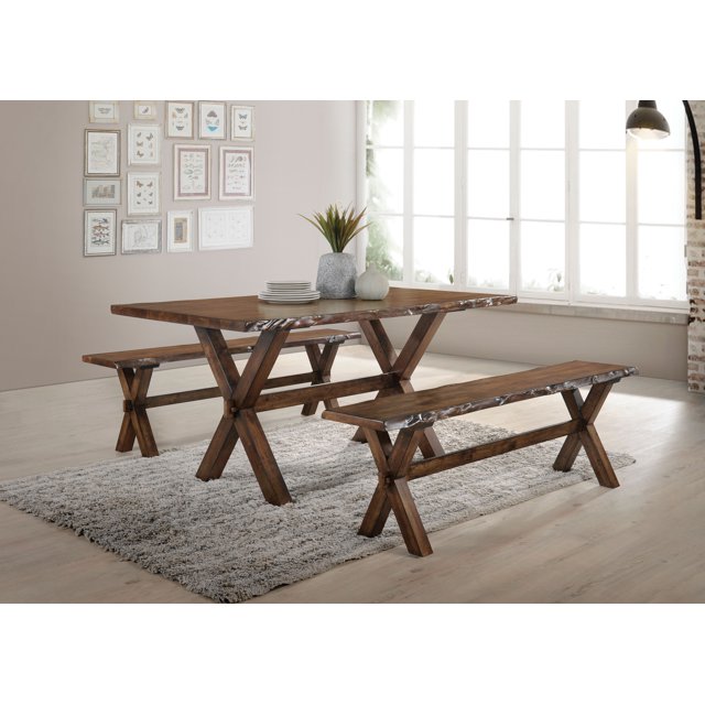 ACME Tratha Dining Rectangular Trestle Table in Antique Oak - Walmart.com