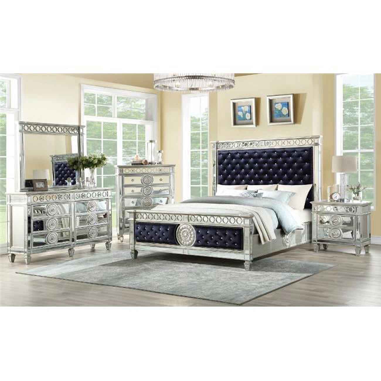 ACME Varian Tufted Upholstered Queen Bed in Black Velvet and Mirrored ...