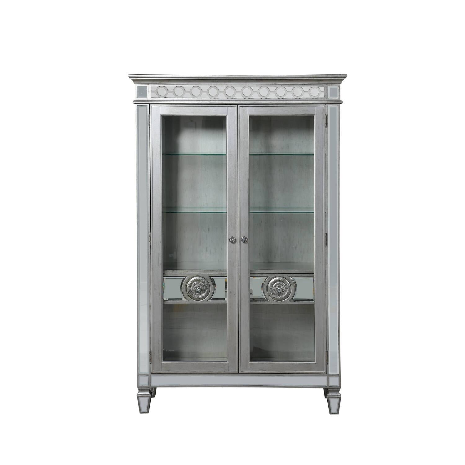 ACME Varian Wooden Curio with 2 Glass Doors in Mirrored and Antique ...