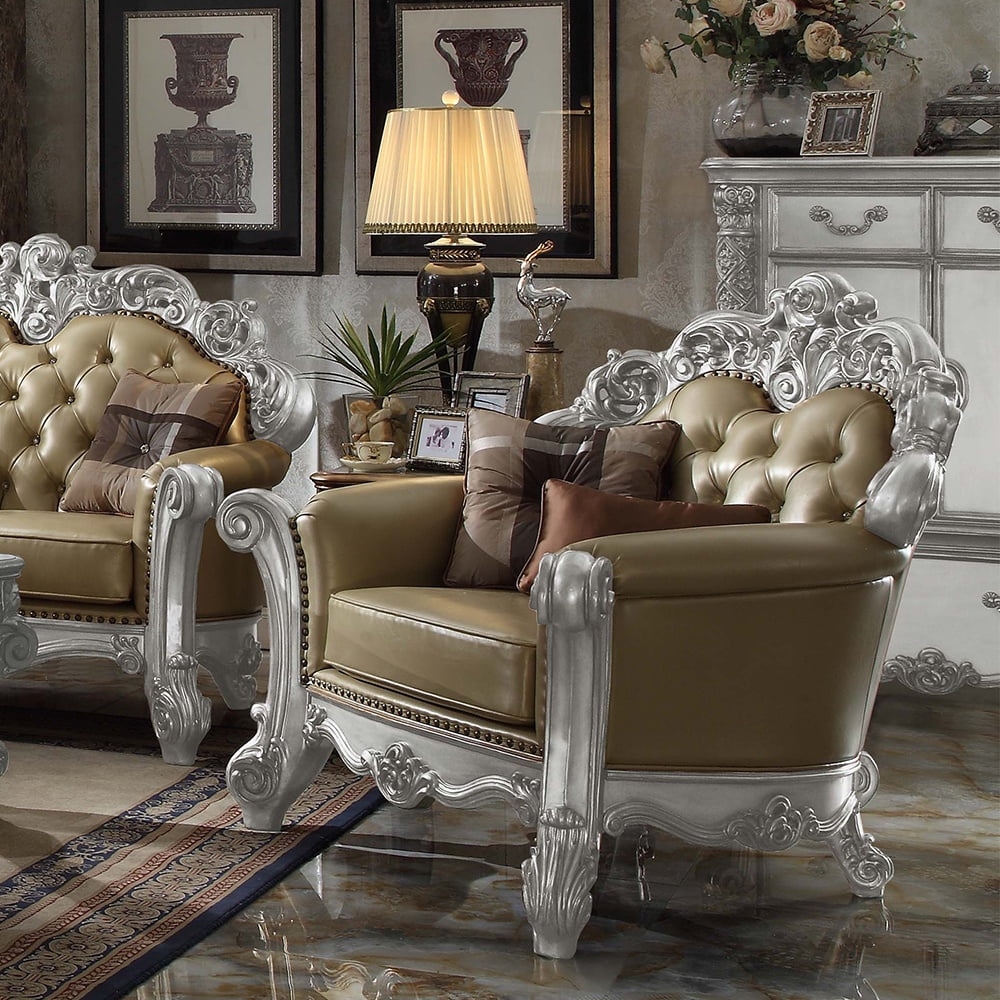 Acme Vendome Chair with 2 Pillows, Bone PU & Gold Patina - 47 x 48 x 42 ...