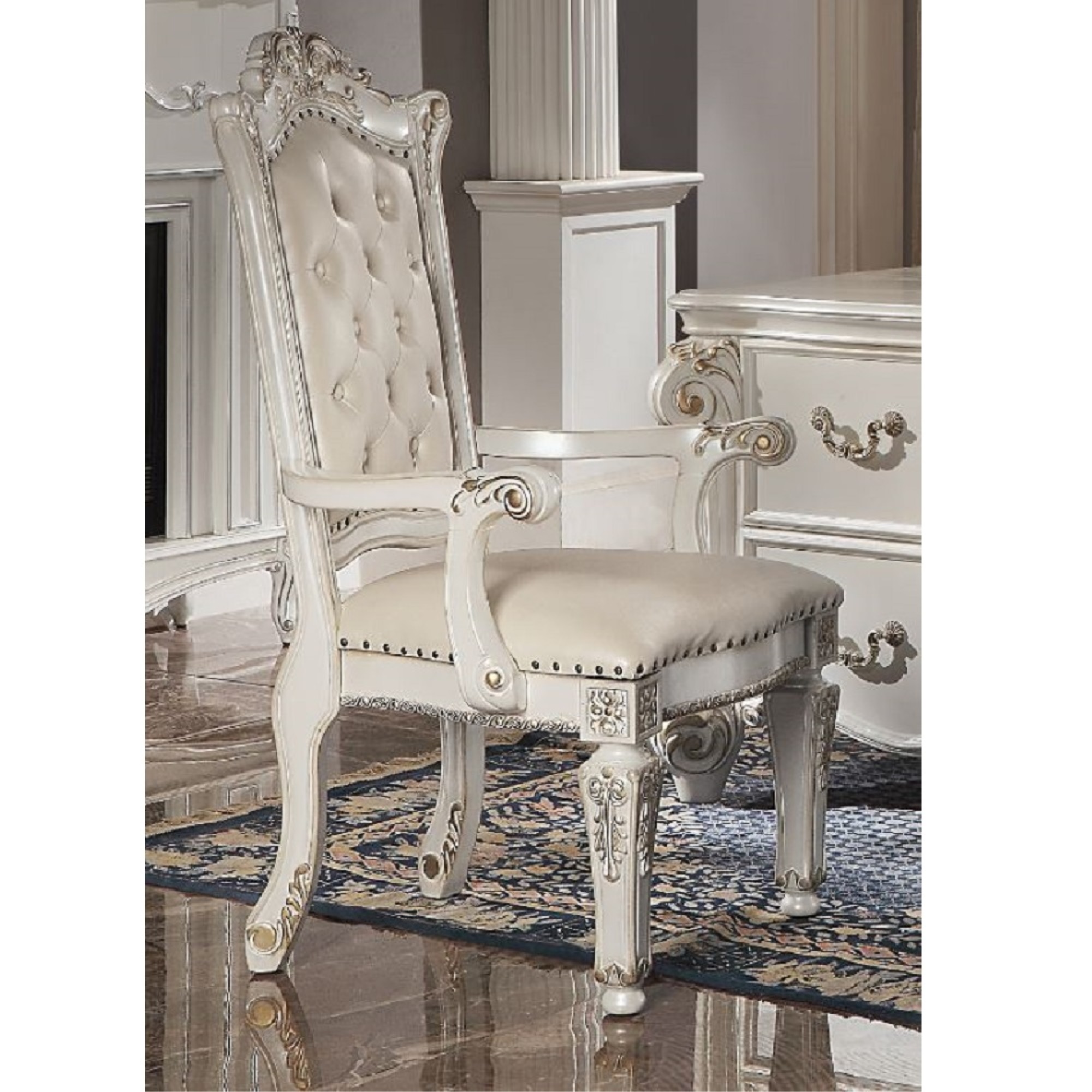 ACME Vendome Executive Office Chair, Synthetic Leather & Antique Pearl ...